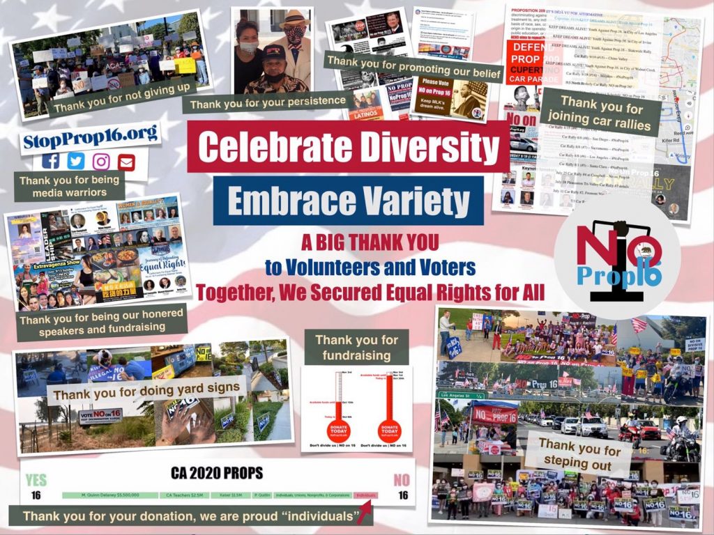 Vote No on Prop 16 - Keep Discrimination Illegal!